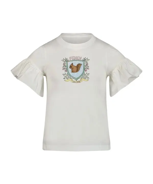 Fendi Round Neck Ruffle Cuff Shirt - White