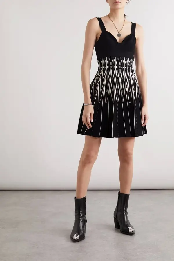 Alexander McQueen V-neck Pleated Mini Dress