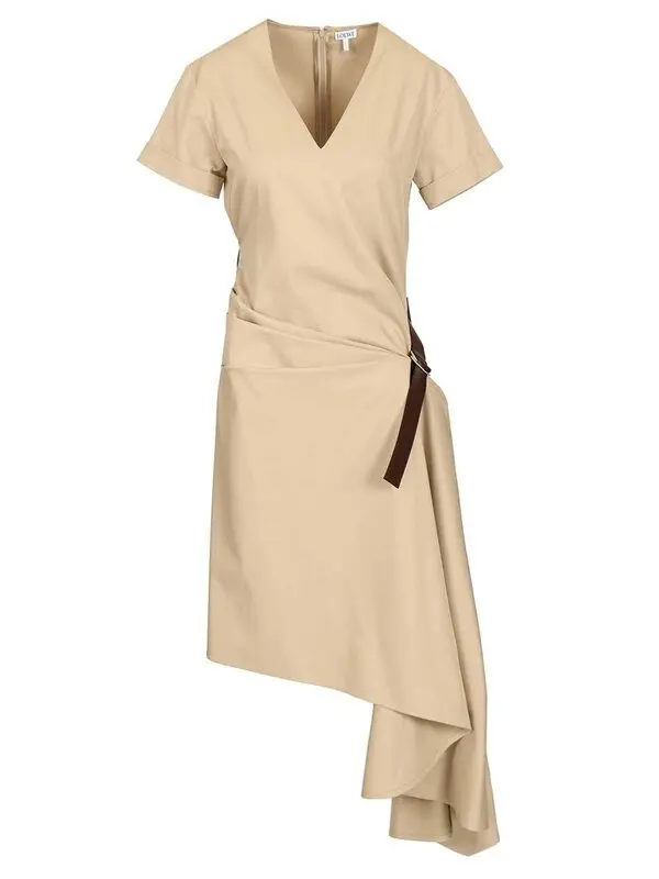 Loewe V-neck Asymmetrical Belted Dress - Light Brown