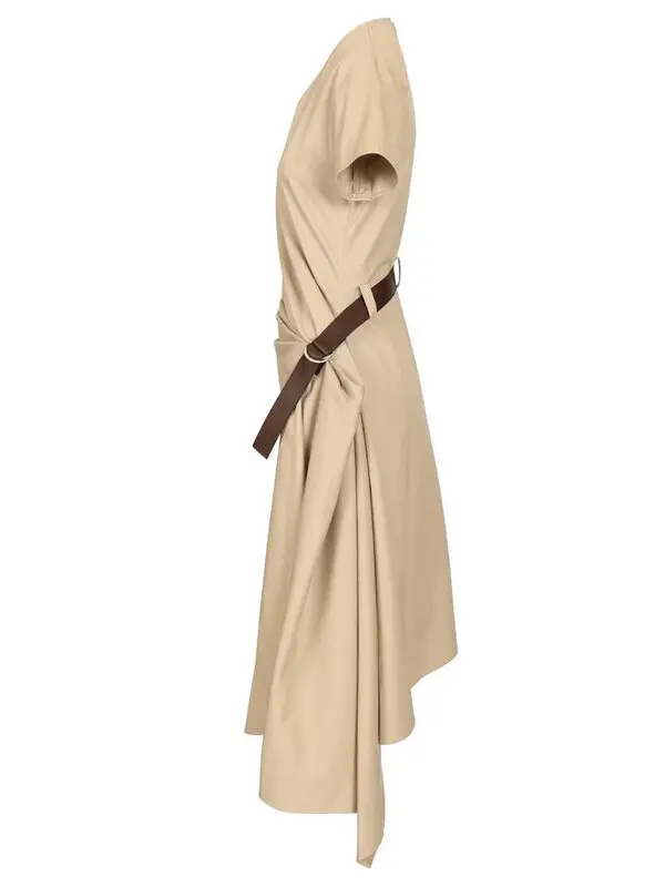Loewe V-neck Asymmetrical Belted Dress - Light Brown
