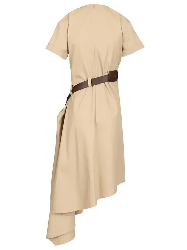 Loewe V-neck Asymmetrical Belted Dress - Light Brown