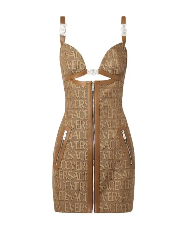 Versace Cut-out Jacquard Sleeveless Mini Dress