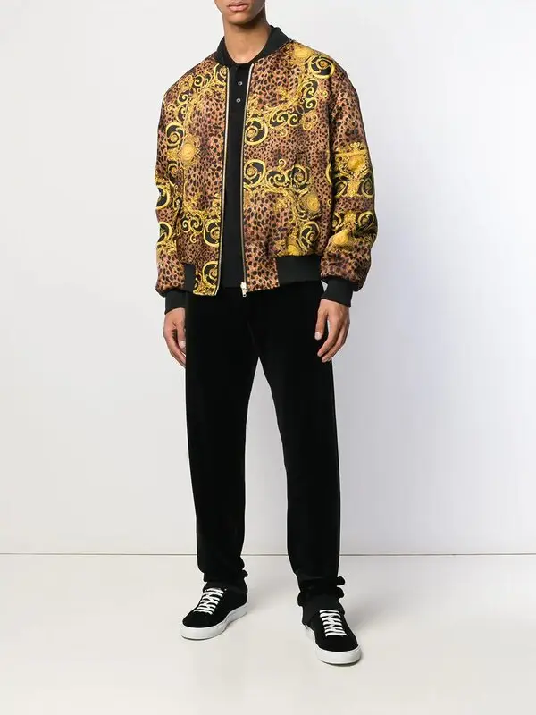Versace Leopard Print Bomber Jacket - Brown