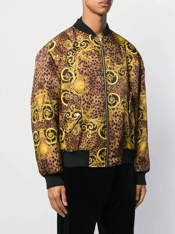 Versace Leopard Print Bomber Jacket - Brown
