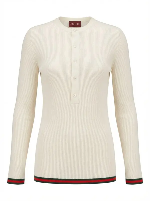 Gucci Button Detailed Ribbed Knit Sweater - White
