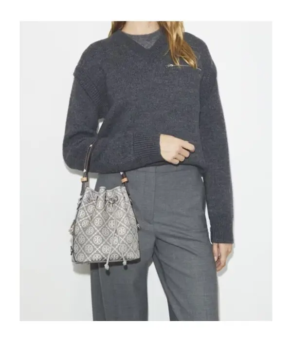 Tory Burch T Monogram Utility Bucket Bag - Grey