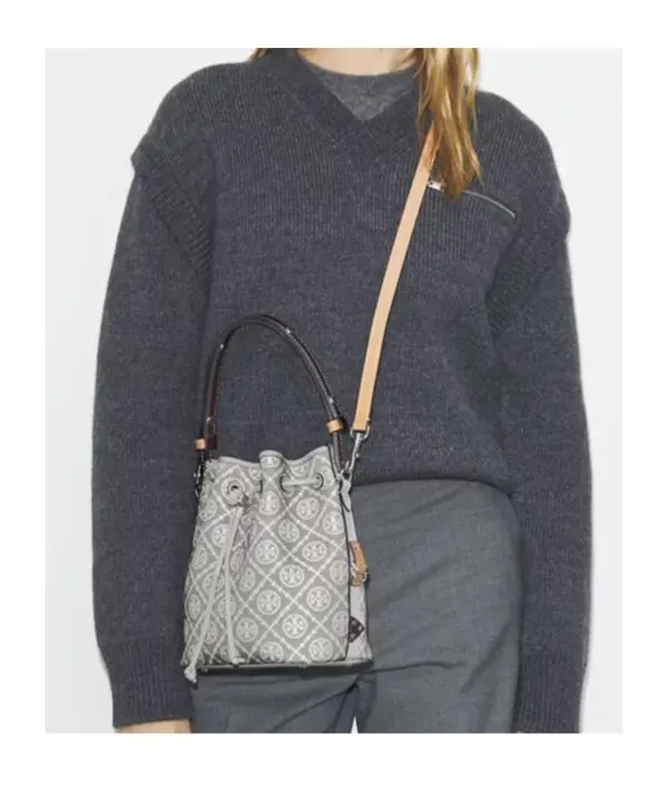 Tory Burch T Monogram Utility Bucket Bag - Grey
