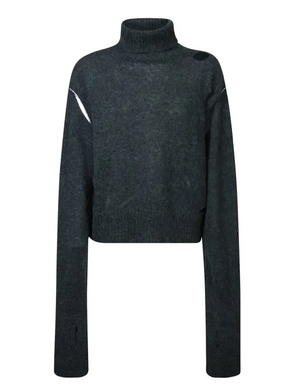 MAISON MARGIELA Distressed Cut-out High Neck Sweater - Deep Green