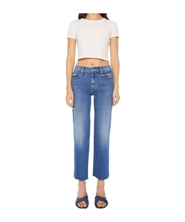 MOTHER The Mid Rise Rambler Zip Ankle Fray Jeans