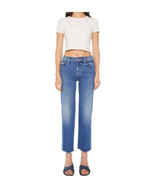 MOTHER The Mid Rise Rambler Zip Ankle Fray Jeans - No