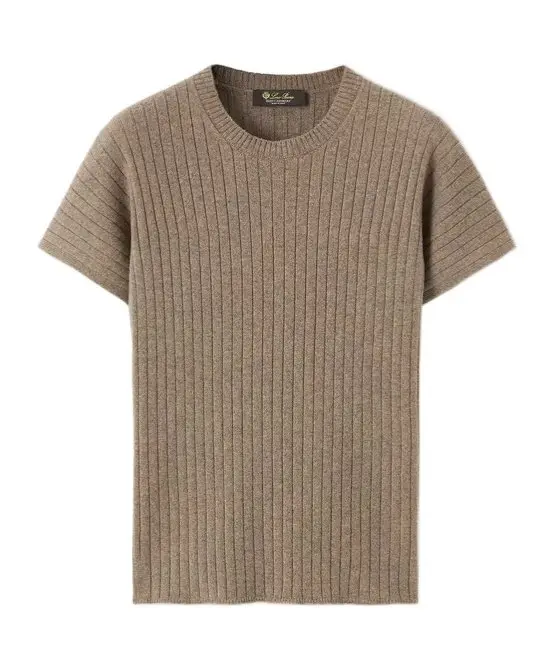 Loro Piana Ribbed Short Sleeve Sweater - Gray