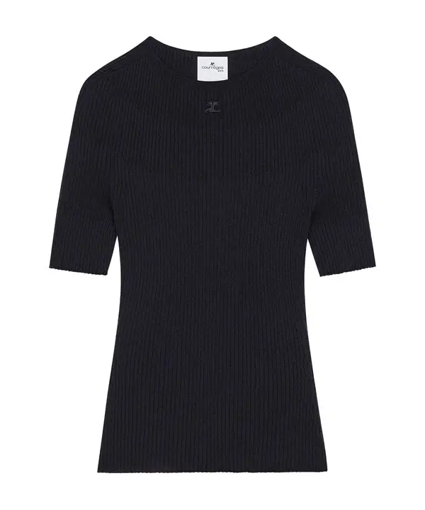 COURREGES Fine-ribbed Short Sleeve Jumper - Navy