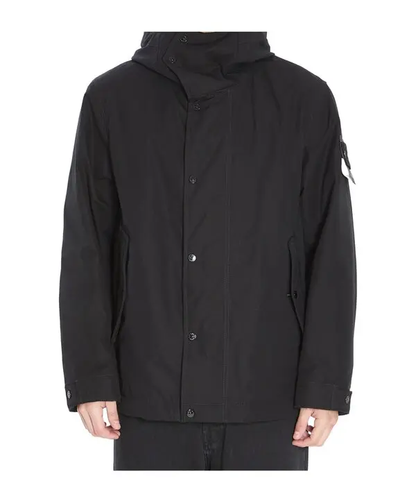 Stone Island Hooded Logo Patch Jacket - Black