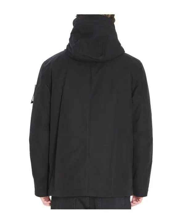 Stone Island Hooded Logo Patch Jacket - Black