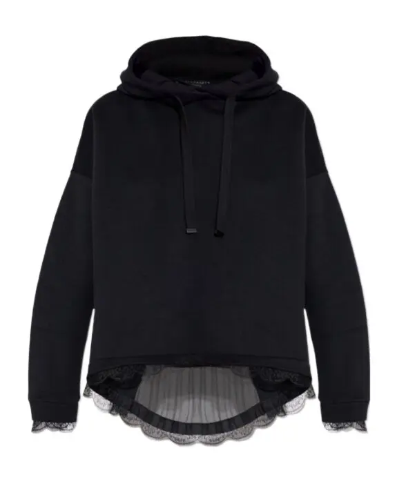 ALLSAINTS Nia Lace Trim Hooded Sweater - Black