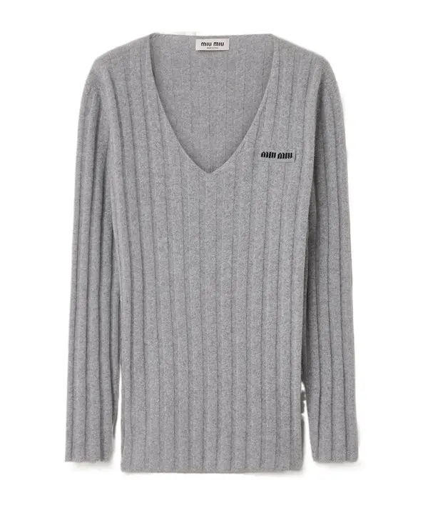 Miu Miu V-neck Knitted Jumper - Grey