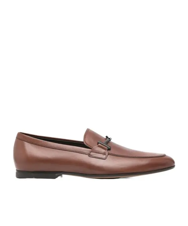 TOD'S T Ring Leather Loafers - Brown