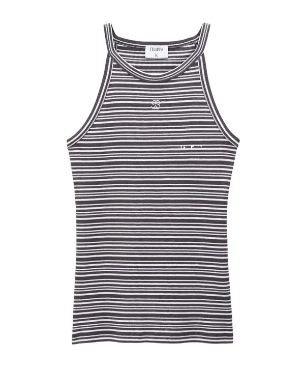 Filippa K Monogram-embroidered Striped Organic Cotton Tank Top - Black