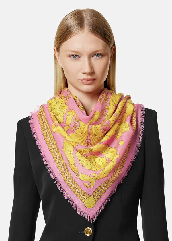 Versace Barocco-print Frayed Scarf