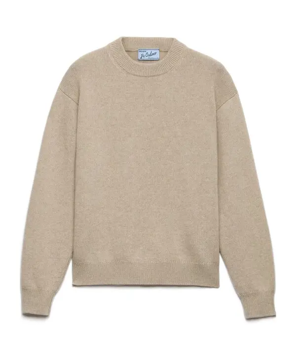Prada Long-sleeved Crewneck Jumper In Regenerated Cashmere - Nude