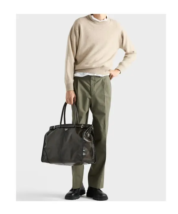 Prada Long-sleeved Crewneck Jumper In Regenerated Cashmere - Nude