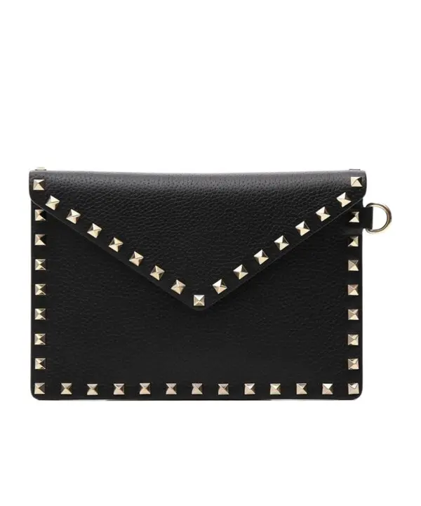 Valentino Garavani Rockstud Foldover Top Envelope Pouch - Black