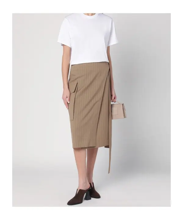 Victoria Beckham Pinstriped Wrap Midi Skirt