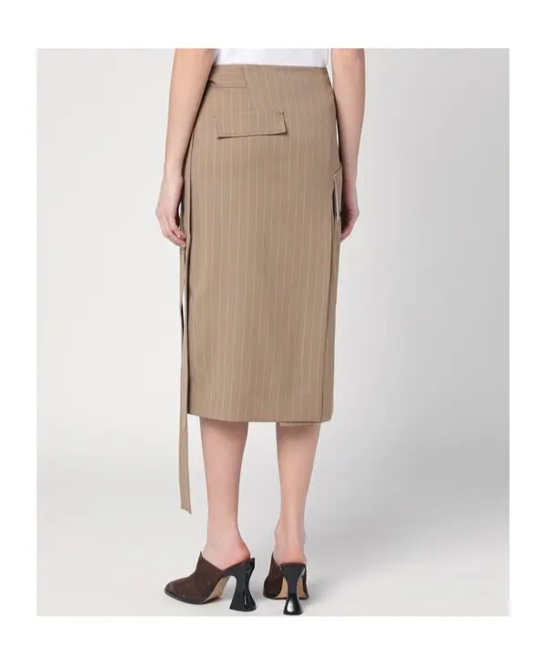 Victoria Beckham Pinstriped Wrap Midi Skirt
