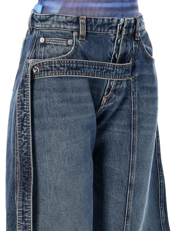 JEAN PAUL GAULTIER Low-rise Denim Trousers With Lace-up Detail - Blue