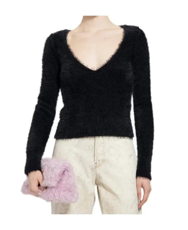 Dries Van Noten Fluffy V-neck Long-sleeve Sweater