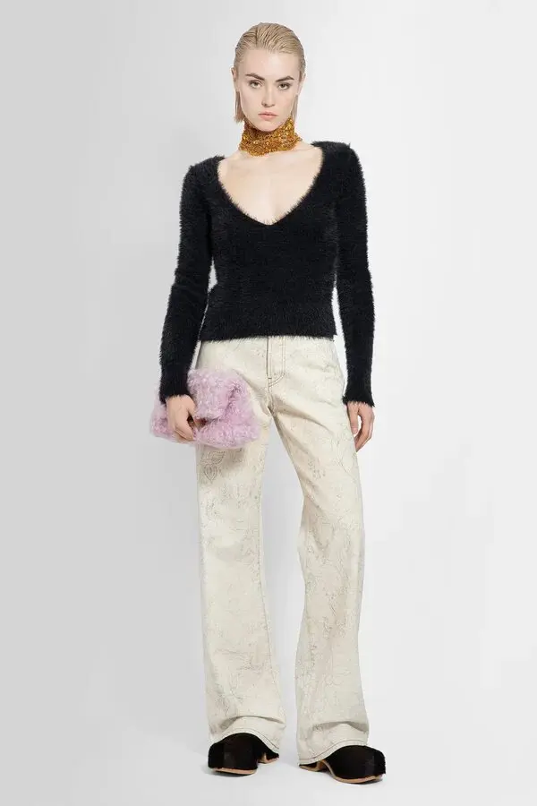 Dries Van Noten Fluffy V-neck Long-sleeve Sweater