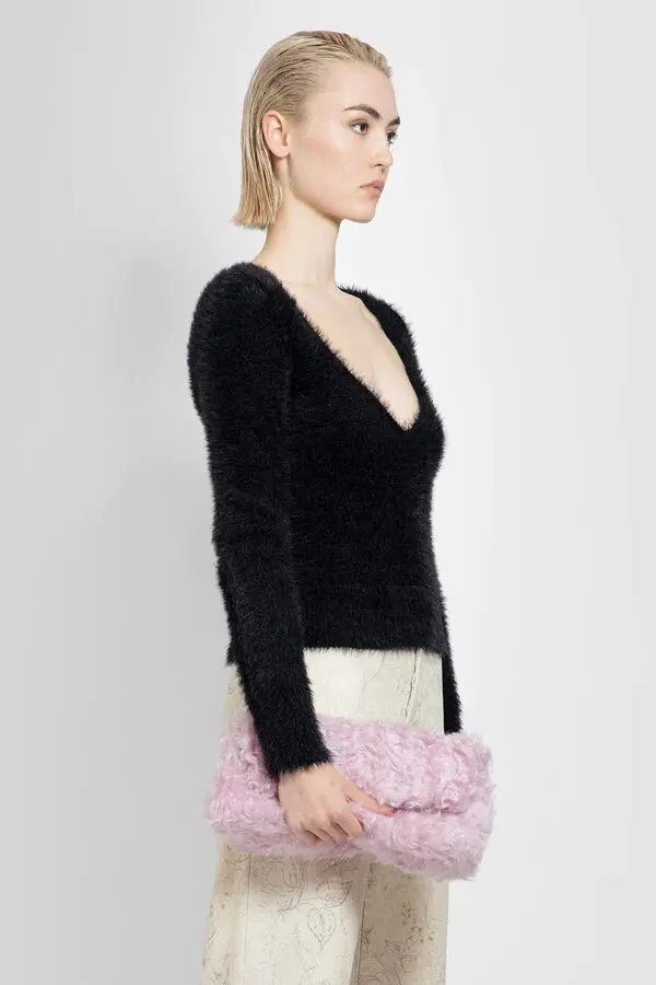 Dries Van Noten Fluffy V-neck Long-sleeve Sweater