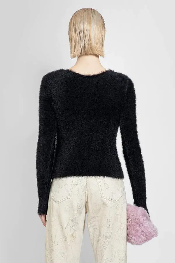 Dries Van Noten Fluffy V-neck Long-sleeve Sweater