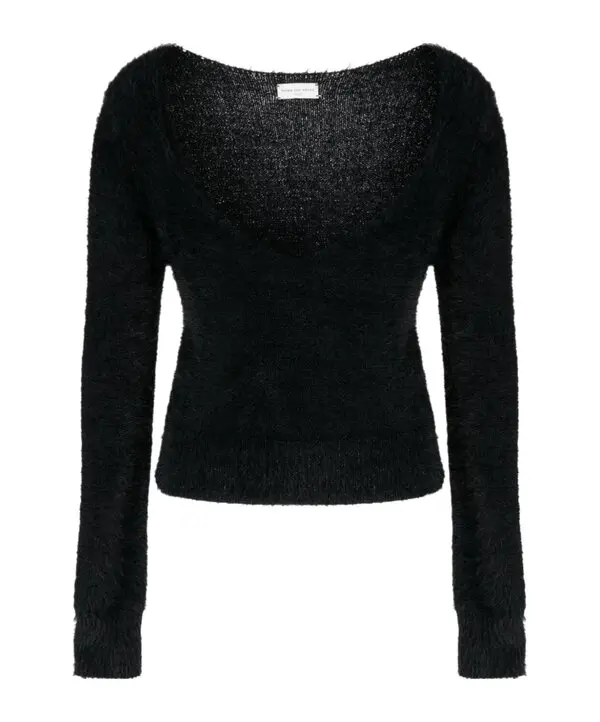 Dries Van Noten Fluffy V-neck Long-sleeve Sweater - Black