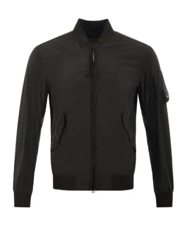C.P. COMPANY Ribbed Knit Collar Bomber Jacket - Black