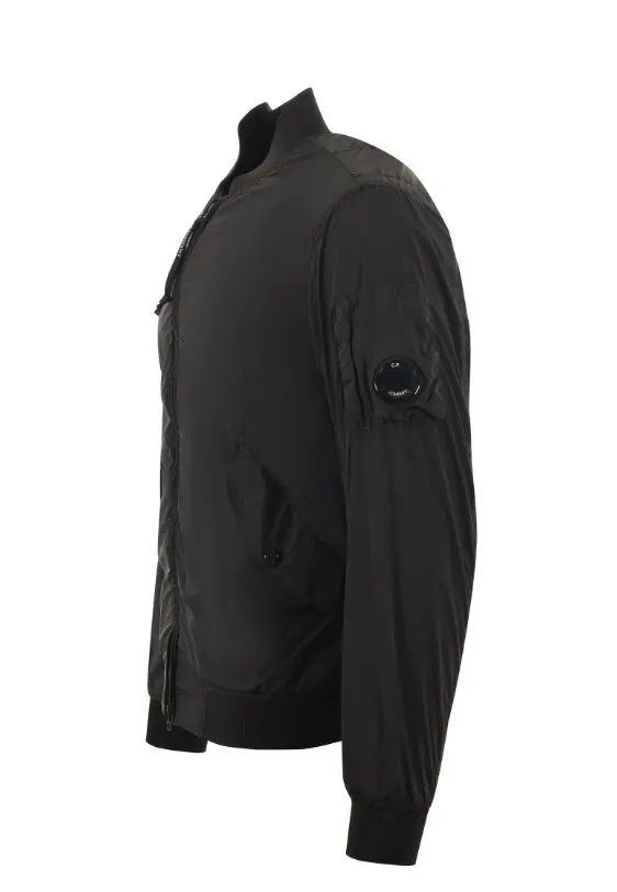 C.P. COMPANY Ribbed Knit Collar Bomber Jacket - Black