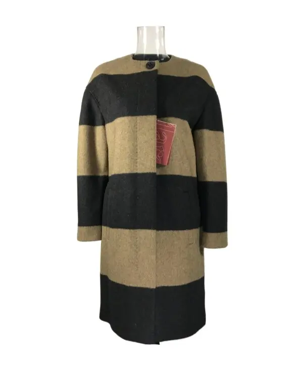 Max Mara Striped Round Neck Coat - Black