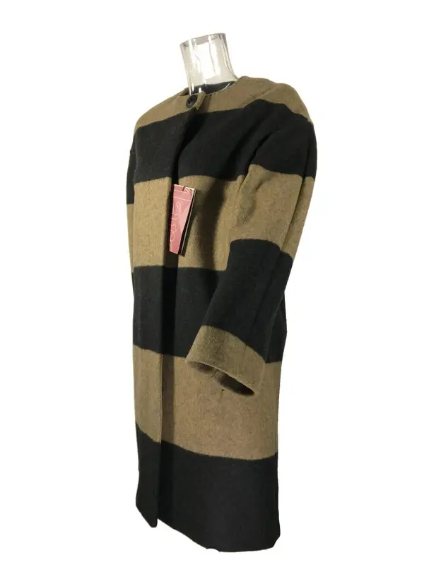 Max Mara Striped Round Neck Coat - Black