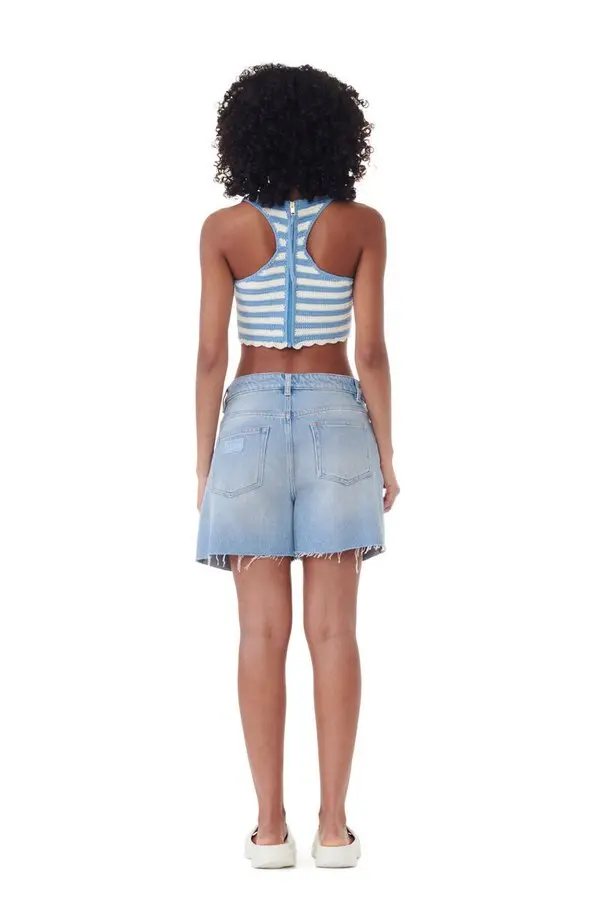 GANNI Crochet Racerback Striped Top - Blue