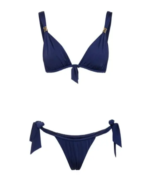 Elisabetta Franchi Triangle Cup Bikini Set With Golden Logo Detail - Ultramarine