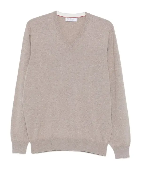 Brunello Cucinelli V-neck Cashmere Sweater - Nude