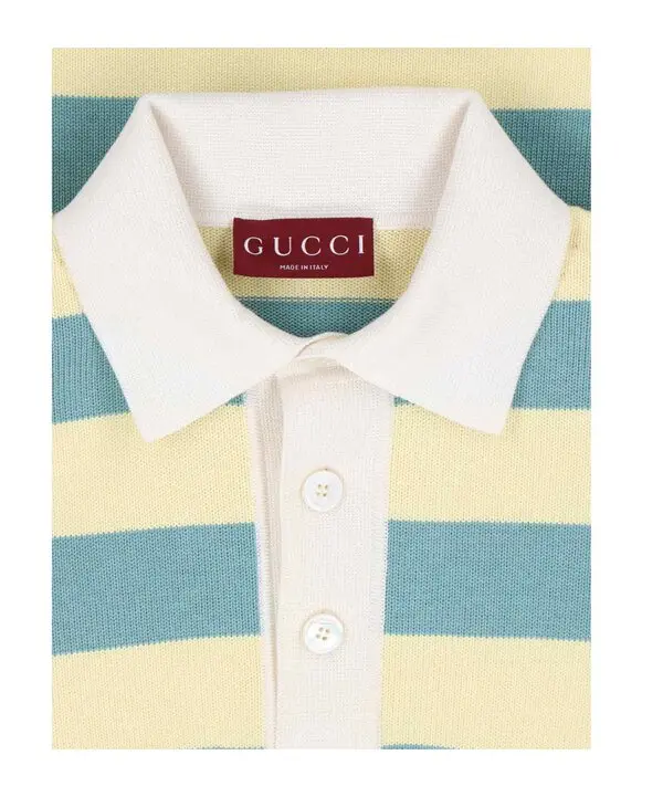 Gucci Striped Knitted Polo Shirt - Nude