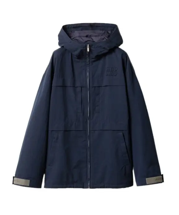 Miu Miu Drawstring Hooded Zip-up Parka Coat - Blue