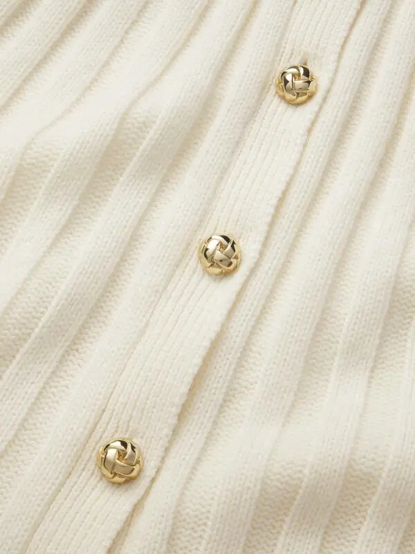 FRAME Ribbed Knit Short Sleeve Cardigan With Gold Buttons