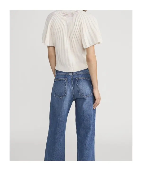 FRAME Ribbed Knit Short Sleeve Cardigan With Gold Buttons