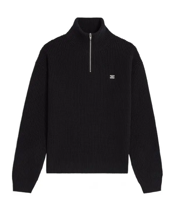 Celine Trucker Sweater In Ribbed Wool - Black
