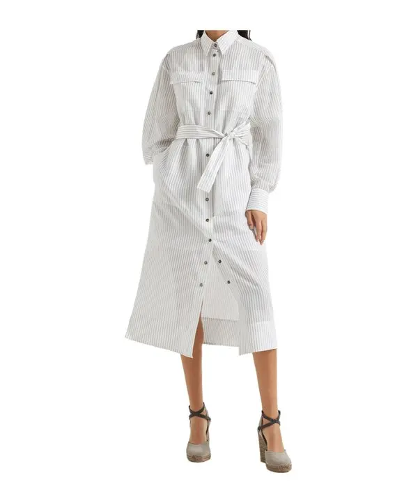 Brunello Cucinelli Striped Shirt Midi Dress