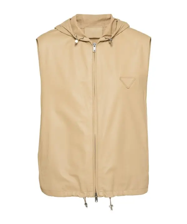 Prada Leather Vest With Hood - Khaki