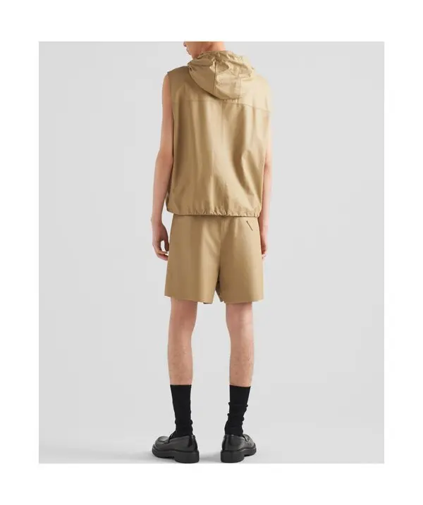 Prada Leather Vest With Hood - Khaki