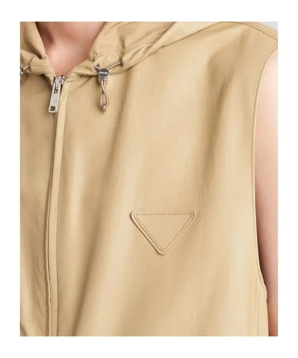 Prada Leather Vest With Hood - Khaki